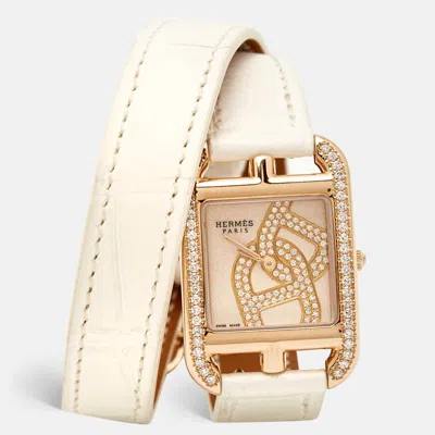 Pre-owned Hermes Gilded Sand-blasted 18k Rose Gold Diamond Alligator ...