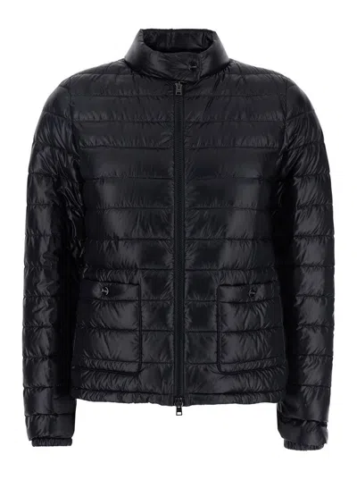 Herno Black Quilted Down Jacket With Raised Collar And Front Pockets In ...