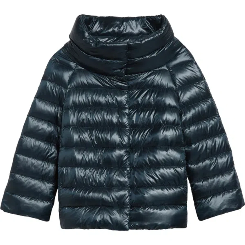 Herno Sofia Iconic Down Crop Puffer Jacket In Petroleum | ModeSens