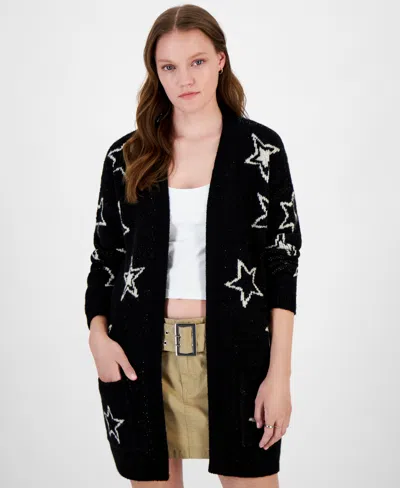 Hippie Rose Juniors' Open-front Long Cardigan In Black Star | ModeSens