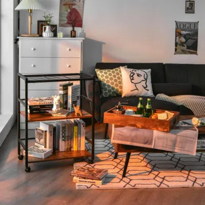 Hivvago 3-tier Kitchen Serving Bar Cart With Lockable Casters And ...