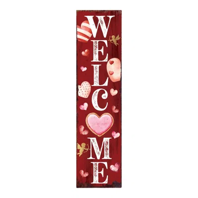 Hivvago 36" Pink Red And White Solid Wood Welcome Valentine's Day Porch ...