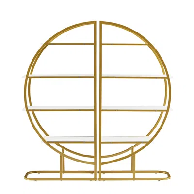 Hivvago 4-tier Round Open Bookshelf With Gold Metal Frame - Golden ...