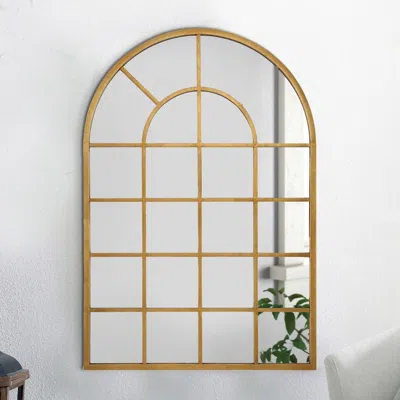 Hivvago 44 Inch Wood Wall Mirror, Arched Windowpane Shape, Antique Gold ...