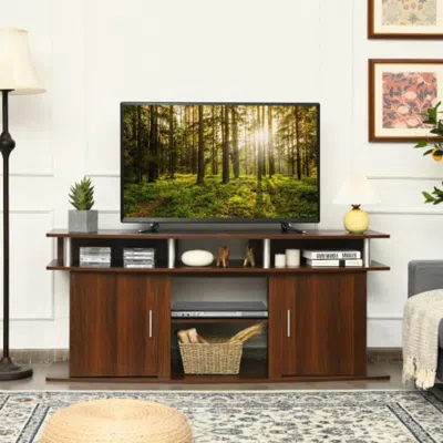 Hivvago 63 Inch Tv Entertainment Console Center With 2 Cabinets-walnut ...