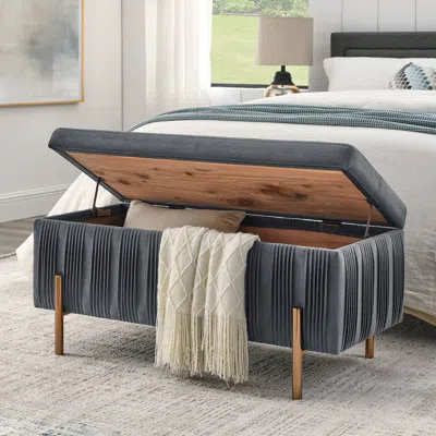 Hivvago Elegant Upholstered Velvet Storage Bench With Cylindrical Arms ...
