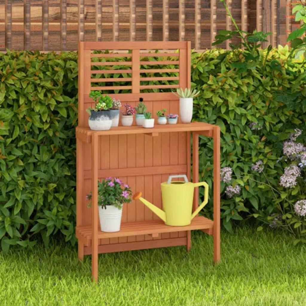 Hivvago Folding Garden Potting Bench With 2-tier Storage Shelves And ...