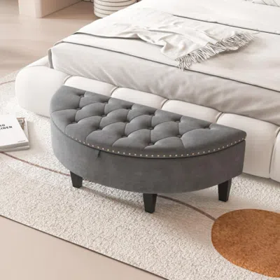 Hivvago Half Moon Storage Bench With Rubber Wood Legs-gray | ModeSens