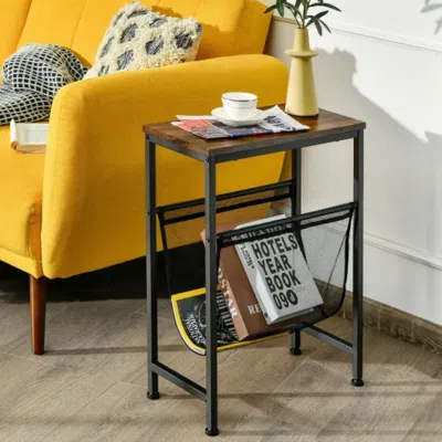 Hivvago Narrow End Table With Magazine Holder Sling For Small Space ...