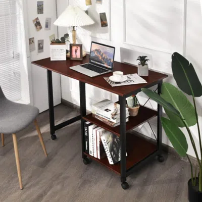 Hivvago Rolling Folding Computer Desk With Storage Shelves | ModeSens