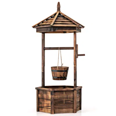 Hivvago Rustic Wooden Wishing Well With Adjustable Hanging Bucket-brown ...