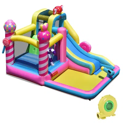 Hivvago Sweet Candy Inflatable Bounce House With Water Slide And 480w Blower In Multi | ModeSens