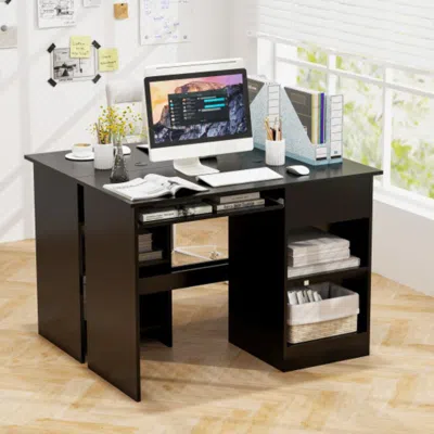 Hivvago Wooden Computer Desk With Cpu Stand-black | ModeSens