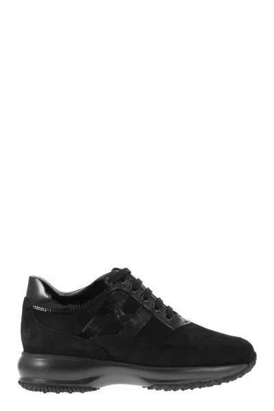 Hogan Black Sequin Sparkle Sneakers With Suede Accents | ModeSens