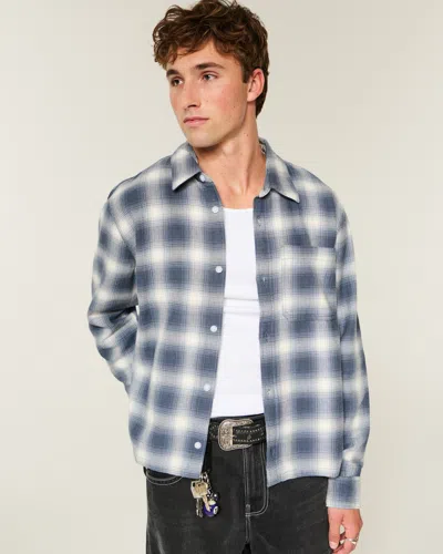 Hollister Boxy Flannel Shirt In Blue | ModeSens