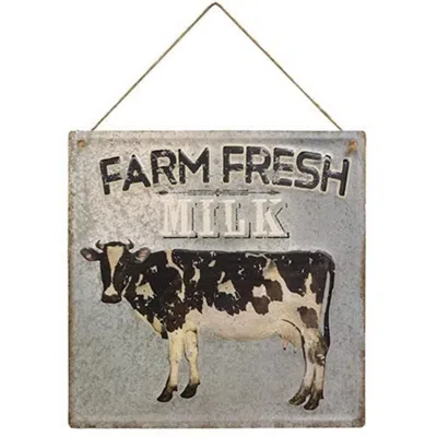 Homegifo Farm Fresh Milk Gray Hanging Metal Sign | ModeSens