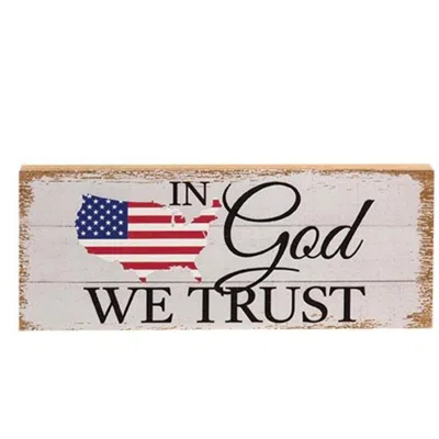 Homegifo In God We Trust Usa Map Long Shelf Sitter Block In White ...