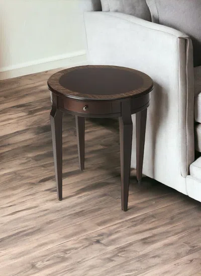 Homezia 24" Dark Brown Round End Table With Drawer | ModeSens
