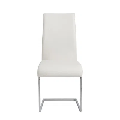 Homezia Set Of Four White Faux Faux Leather Long Back Cantilever Chairs ...
