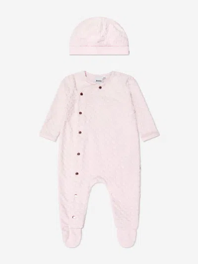 Hugo Boss Kids' Boss Baby Girls Babygrow And Hat Gift Set In Pink ...