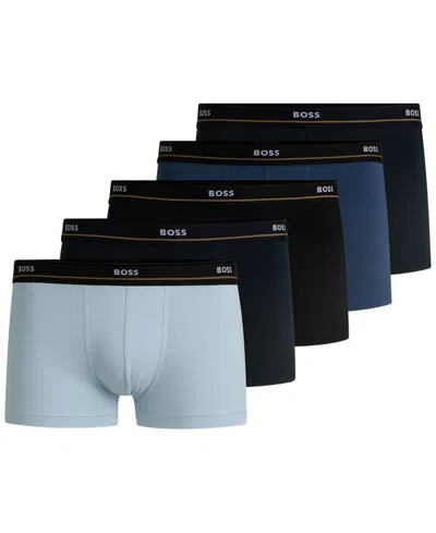 Hugo Boss Boss By Men's 5-pack Essential Logo Trunks In Navy,blue,black ...