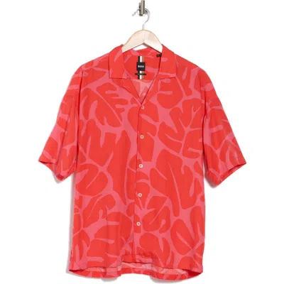 Hugo Boss Boss Drew Collar Camp Shirt In Bright Red | ModeSens