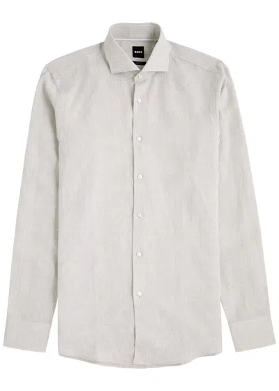 Hugo Boss Boss Hank Linen Shirt In Beige | ModeSens