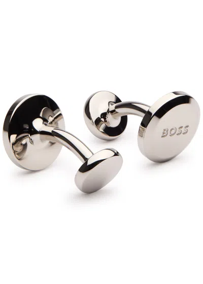 Hugo Boss Boss Logo-engraved Cufflinks In Silver | ModeSens