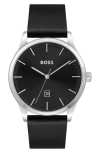 Hugo Boss Boss Reason Quartz Leather Strap Watch, 43mm In Black | ModeSens