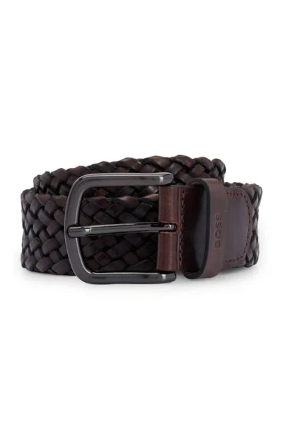 Hugo Boss Boss Sash Woven Leather Belt In Dark Brown | ModeSens