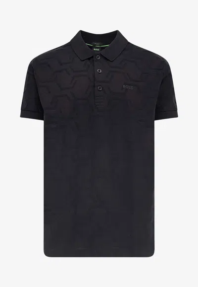 Hugo Boss Geometric Pattern Polo T-shirt In Black | ModeSens