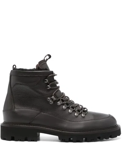 Hugo Boss Grained Leather Boots In Brown | ModeSens