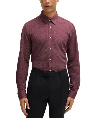 Hugo Boss Roan Kent Slim Fit Button Front Shirt In Dark Red | ModeSens