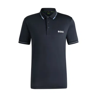 Hugo Boss Slim-fit Polo Shirt With Contrast Logos In Blue | ModeSens