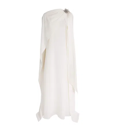 Huishan Zhang Danica Cape Broach Gown In White | ModeSens