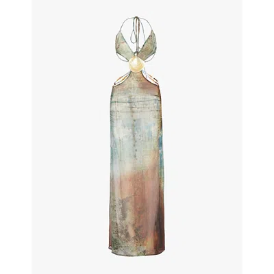 Jaded London Womens Blue Ocean Print Vida Shell-trim Backless Stretch ...