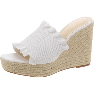 Jessica Simpson Serilda Womens Ruffled Slip On Wedge Sandals In White ...