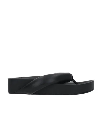 Jil Sander Padded Leather Flip-flops In Black | ModeSens