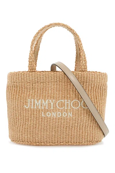 Jimmy Choo Small Beach Tote East-west In Natural Rafia In Pink | ModeSens