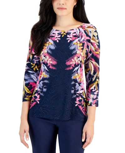 Jm Collection Petite Coastal Cascade Floral Jacquard Top, Created For ...