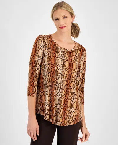 Jm Collection Women's Printed Scoop-neck 3/4-sleeve Top, Created For ...