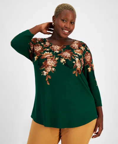 Jm Collection Plus Size Baroque Cascade 3/4-sleeve Top, Created For ...