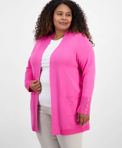 Jm Collection Plus Size Open-front Long-sleeve Cardigan, Exclusively At ...