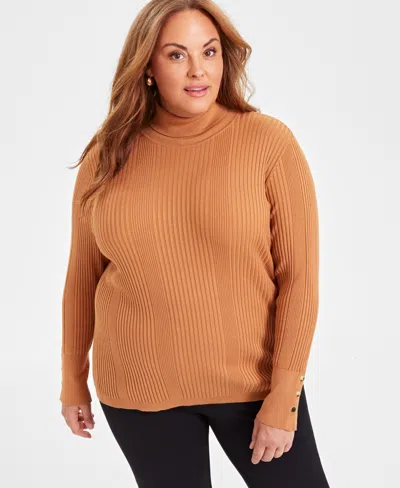 Jm Collection Plus Size Variegated-rib Turtleneck Sweater, Created For ...