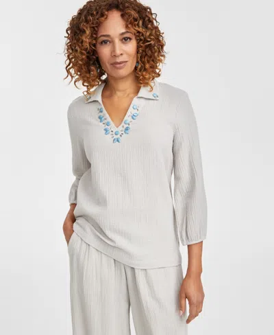 Jm Collection Women's Cotton Embellished Top, Exclusively At Macy's In ...