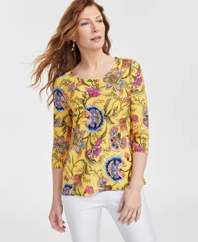 Jm Collection Women's Floral-print Jacquard Top, Exclusively At Macy's ...