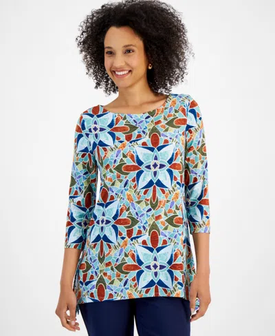 Jm Collection Women's Printed 3/4 Sleeve Jacquard Top, Created For Macy ...