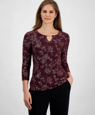 Jm Collection Women's Glitter-jacquard 3/4-sleeve Top, Created For Macy ...