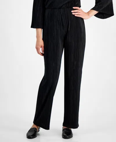 Jm Collection Women's Plisse Pants, Created For Macy's In Deep Black ...