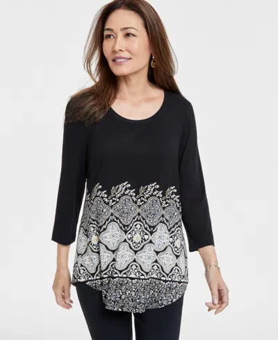 Jm Collection Women's Printed 3/4-sleeve Top, Exclusively At Macy's In ...